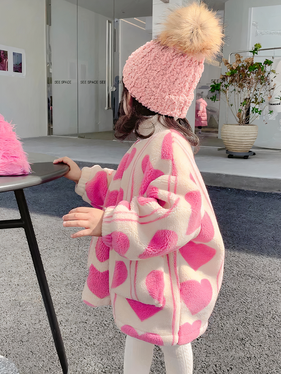 Veste fille avec des motifs de cœurs roses • Ma veste